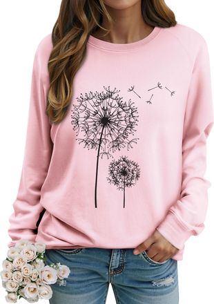 Dresswel Damen L&ouml;wenzahn Sweatshirt Langarmshirt Pusteblume Drucken Pullover Herbst Winter Bluse Tops Oberteile(Hellrosa, 2XL)