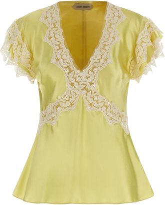 Alberta Ferretti Femme, Blouses et Chemises, Jaune, Taille: 38 FR Top en satin avec empi&egrave;cements de dentelle