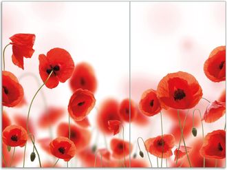 Wallario Herdabdeckplatte/Spritzschutz aus Glas, 2-teilig, 70x52cm, f&uuml;r Ceran- und Induktionsherde, Motiv Leuchtende Mohnblumen - Rote Mohnblumenbl&uuml;ten