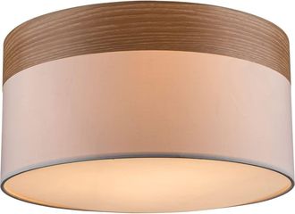 Globo Lighting Deckenleuchte Deckenlampe Wohnzimmer Leuchte rund blau Holz Textil beige, Metall, Stoff, 1x E27, DxH 40x25 cm, Esszimmer