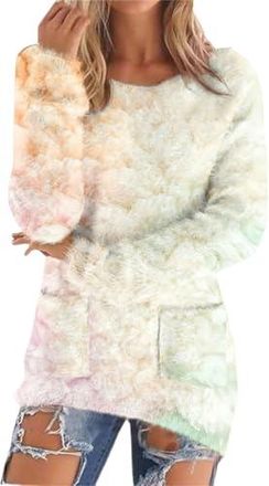 Generic Grand sweat-shirt sans capuche pour femme - Décontracté - Solide - Manches longues - Pull pour femme - Petite taille, Sweat-shirt surdimensionné rose 