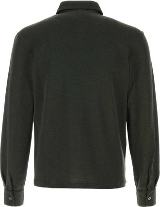 The Row Mens Dark Green Knit Reyes Polo Shirt Darkmilitarygreen Exterior: Wool Silk T-Shirt T-shirts And Polos