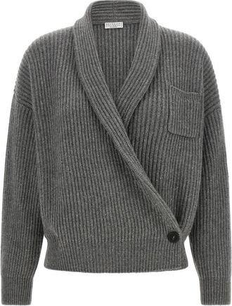Brunello Cucinelli Kaschmir-Seiden-Strickjacke - - Knitwear - Damen - Grau - M