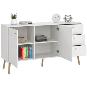Dmora Kommode Florence, Wohnzimmerbuffet, Wohnzimmer-Sideboard, Moderne K&uuml;chen-Speisekammer, 147x39 h82 cm, Wei&szlig; - Dmora