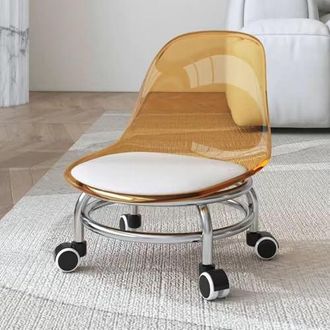 Generic Tabouret roulant bas en m&eacute;tal acrylique - Si&egrave;ge &agrave; roulettes confortable avec dossier et roues pivotantes &agrave; 360 degr&eacute;s pour la maison, le bureau, le ja