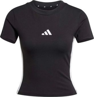 adidas Femme, Tops, Noir, Taille: 40 FR Essentials 3-Stripes Slim Baby Tee