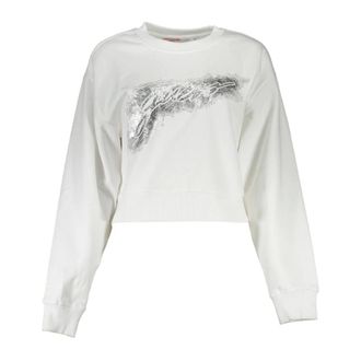 Guess Femme, Sweatshirts et sweats &agrave; capuche, Blanc, Taille: 46 FR Pull en Coton Blanc avec D&eacute;tails Contrastants