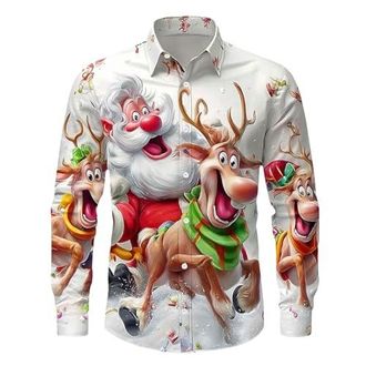 Generic Chemises de Noël amusantes pour homme - Chemise à manches longues - Père Noël 2025 - Hauts de Noël - Chemisiers décontractés, Z02-Chemises de Noël bei
