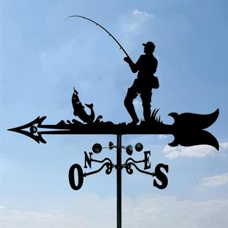 Generic Wetterfahne, Metall-Windrichtungsanzeige, Angler, Edelstahl, professionelles Messwerkzeug für den Außenbereich, Eisendach, Garten, Outdoor, Hof, Dekor