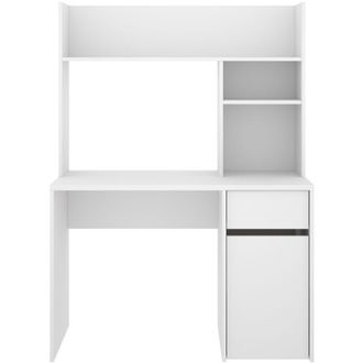 PEGANE Meuble de bureau, table de bureau en bois mélaminé coloris blanc - Longueur 110 x Profondeur 50 x Hauteur 152 cm