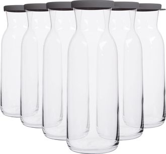 LAV 6X Grauer Deckel 1.2L Fonte Glas Karaffe - Wasser Wein Saft Kühlschrank Lagerung Krug-Set | Nachttisch Wäscherei Spenderflasche