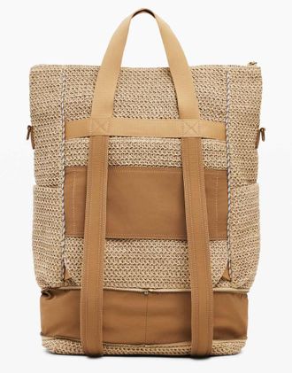 Desigual Grand sac &agrave; dos modulable en raphia - Beige-Neutral