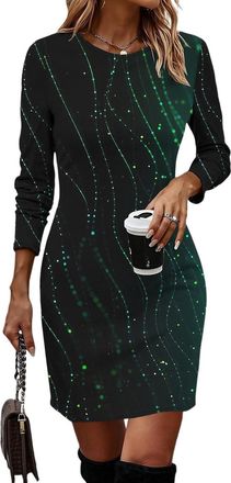 Onsoyours Weihnachtskleid Damen Weihnachtsdruck Pulloverkleid Langarm Rundhals Weihnachten Minikleid Schneeflocken Muster Partykleid Elegant Wickelkleid Slim Fi