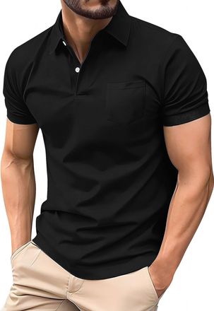 KEFITEVD Poloshirt Herren Kurzarm Atmungsaktive Sommer Tshirt Herren Golf Polohemd mit Brusttasche Leichte Sport Shirt Schwarz 3XL