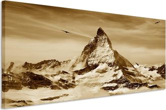 Paul Sinus Art Sinus Art 150x50cm Wandbild Panorama Fotoleinwand Bild in Sepia Schweizer Alpen Schnee
