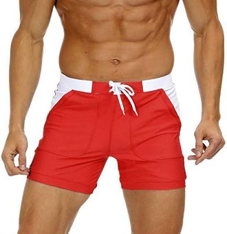 KEFITEVD Short de Bain &agrave; S&eacute;chage Rapide pour Hommes Short de Surf de Plage &Eacute;t&eacute; Sexy Slim Stretchy Spa Briefs Pants,Rouge,40
