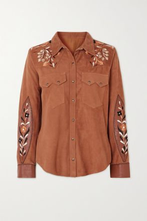 Fortela Chemise En Daim &Agrave; Finitions En Cuir Et &Agrave; Broderies Blondie - Marron