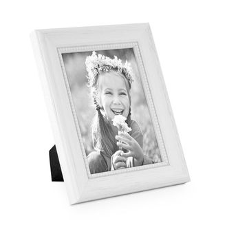 Photolini Bilderrahmen Landhaus-Stil Weiss 15x20 cm Massivholz mit Glasscheibe und Zubehör/Fotorahmen