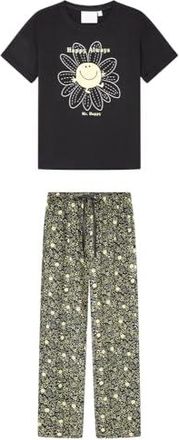 Women'secret Long Pyjama Multilicense Happy Smiley, Noir, XXL Femme