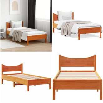 vidaXL Massivholzbett ohne Matratze Wachsbraun 100x200 Kiefernholz - Bettrahmen - Holzbett - Kiefernholzbett - Doppelbett - Schlafzimmerm&ouml;bel - Home & Living