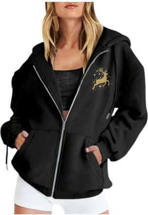 Generic Vestes pour femmes 2026 Sweat &agrave; capuche imprim&eacute; &agrave; manches longues avec poche avant et cordon de serrage pour activit&eacute;s de plein air et usage quotidien