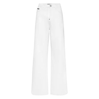 Philipp Plein Femme, Pantalons, Blanc, Taille: W27 Denim Pantalons Skater Fit Logo
