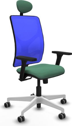 Piqueras y Crespo PC-Stuhl mit 3D-Armlehnen, h&ouml;henverstellbarer Lendenwirbelst&uuml;tze und festem Kopfteil, ausgestattet mit Sincro 3 Positionen und Schneideschaum, Blau/Sm