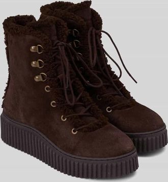 Marc O'Polo Schn&uuml;rstiefel aus Rindsvelours mit Plateauprofil