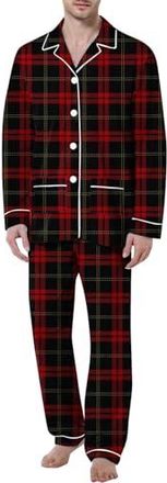 Generic Pyjama en Satin Homme Ensembles De Pyjama Hiver, Taille S-3Xl &agrave; Carreaux Boutonn&eacute; Devant Manches Longues Chaud V&ecirc;Tements De Nuit Hauts Et Bas avec Poc