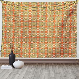 Abakuhaus marokkanisch Wandteppich und Tagesdecke, Vintage orientalische Fliese aus Weiches Mikrofaser Stoff Waschbar ohne Verblassen Digitaldruck, 230 x 140 cm