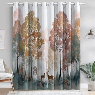 Generic Rideau Occultant Motif Aquarelle Jungle dautomne Tenture Opaque &agrave; Oeillets, Rideau Thermique Isolant Draperies Int&eacute;rieurs pour Maison Chambre Salon Fe