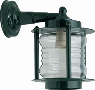 Licht-Erlebnisse Wandleuchte außen Messing massiv Glas H: 24 cm IP23 E27 Grün Maritim Wandlampe Hauswand Außenleuchte Wand Balkon Terrasse Außenlaterne