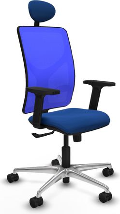 Piqueras y Crespo Arbeitsstuhl mit Armlehnen, h&ouml;henverstellbarer Lendenwirbelst&uuml;tze und festem Kopfteil, ausgestattet mit Sincro 3 Positionen und Schneideschaum, Blau/B