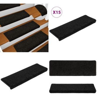 vidaXL Teppich-Treppenstufen 15 Stk. 65x21x4 cm Schwarz - Teppich F&uuml;r Treppen - Treppenl&auml;ufer - Treppenmatten - Trittsicherheit - Rutschfeste Matte - Home &