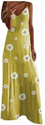 Generic Robes boh&egrave;me pour femmes, robe &eacute;l&eacute;gante, ample, sans manches, imprim&eacute; floral, col en V, 2026, jaune, 5XL
