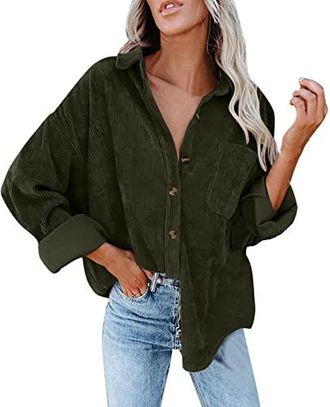 Generic Veste polaire pelucheuse pour femme, chemise en velours côtelé surdimensionnée à manches longues, veste chaude décontractée avec poches pour la vie qu
