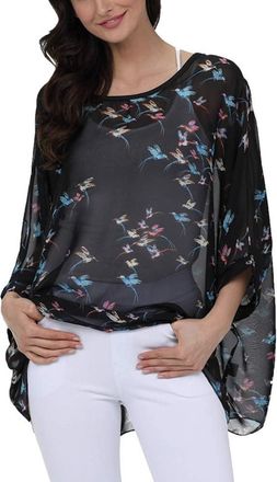 Minetom Damen Sommer Chiffon Bluse Strand Beil&auml;ufige T Shirt Lose Hemd Oversize Oberteile Tuniken Tops Strandponcho Bikini Cover Up Stil 11 Einheitsgr&ouml;&szlig;e