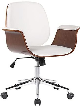 Clp Fauteuil de Bureau Kemberg avec Coque en Bois Et Rev&ecirc;tement Similicuir I Dossier Assise Rembourr&eacute;s I Pi&egrave;tement M&eacute;tal, Couleur:Noyer/Blanc