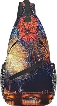 Generic Sac &agrave; bandouli&egrave;re avec vue nocturne et feux dartifice color&eacute;s pour homme