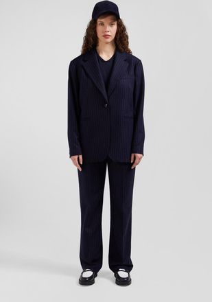 Eden Park Veste Blazer En Laine Bleu Marine Ray&eacute;e Coupe Oversized