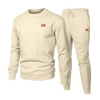 Generic Surv&ecirc;tements pour hommes 2 pi&egrave;ces - Ensembles &agrave; manches longues - Pull - Ensemble de surv&ecirc;tement sweat-shirt et jogging - Col rond - Hauts gaufr&eacute;s - B