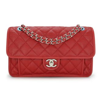 Chanel Red Caviar Leather French Riviera Flap Bag