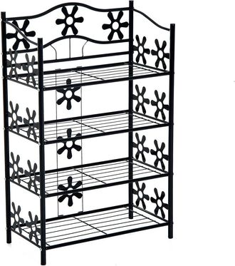 HOMCOM Schuhregal, Pflanzenregal, Blumenregal, Standregal, Ständer, 4 Ebenen, Metall, 59,5 x 30 x 92 cm, Schwarz