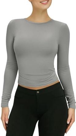 Generic Sous-v&ecirc;tement &agrave; manches longues pour femme - &Eacute;l&eacute;gant - Coupe ajust&eacute;e - Stretch - D&eacute;contract&eacute; - Couleur unie - T-shirt basique &agrave; manches longues - T-sh