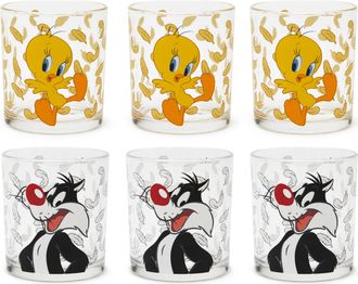 Excelsa Looney Tunes Set mit 6 Gläsern, Glas, Fassungsvermögen 250 ml, Titty und Silvester