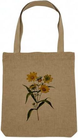 Fabulous Sac Shopping Tote Bag Aspect Lin - Bouquet Marguerite Jaune Biologie Illustration Ancienne - Sac de Courses Toile Epaisse 360g Beige Naturel Cabas Por