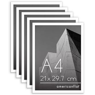 Americanflat Din A4 Bilderrahmen Set aus Kunststoff (5er Pack) - schmaler Fotorahmen mit bruchsicherer Scheibe - inklusive St&auml;nder und integrierter Aufh&auml;ngung f&uuml;r 