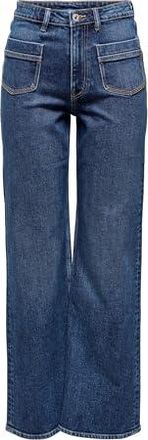 Only Femme Onljuicy Life Hw Wide Pocket DNM 521noos Jean À Jambes Larges, Dark Medium Blue Denim, 30 EU