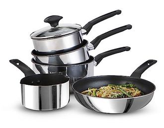 Prestige 9x h&auml;rter - 5-teiliges Kochgeschirr-Set - Edelstahl - Antihaft - Induktion geeignet - Sp&uuml;lmaschinen- und ofenfest - Glasdeckel, 14/16/18/20/25cm