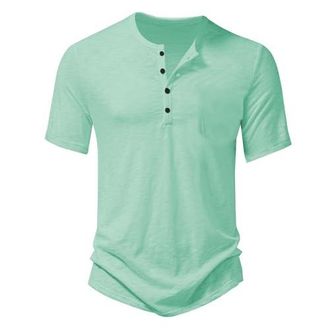 Generic T Shirt Homme T-Shirt D&eacute;contract&eacute; Manches Courtes Couleur Unie Boutonn&eacute; Quotidien Activit&eacute;s de Plein Air Printemps &Eacute;t&eacute; Haut Confortable, Vert menthe.,